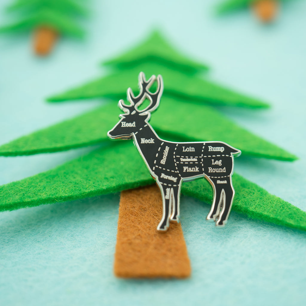 Silver Deer (Venison) Butcher Cuts Diagram Hard Enamel Lapel Pin ...
